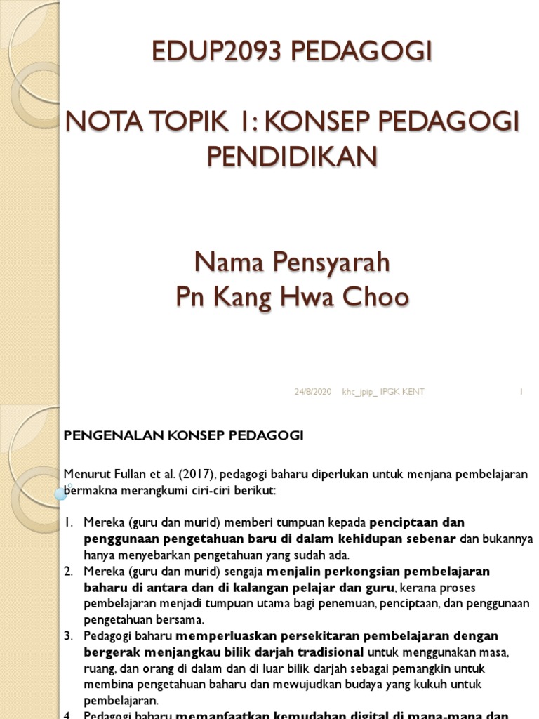 Nota Topik 1 - Konsep Pedagogi Pendidikan | PDF