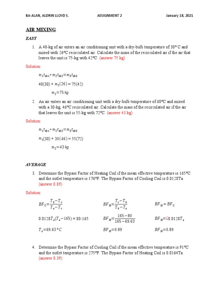 Air Mixing: (Answer 75 KG) Solution | PDF | Humidity | Heat Transfer