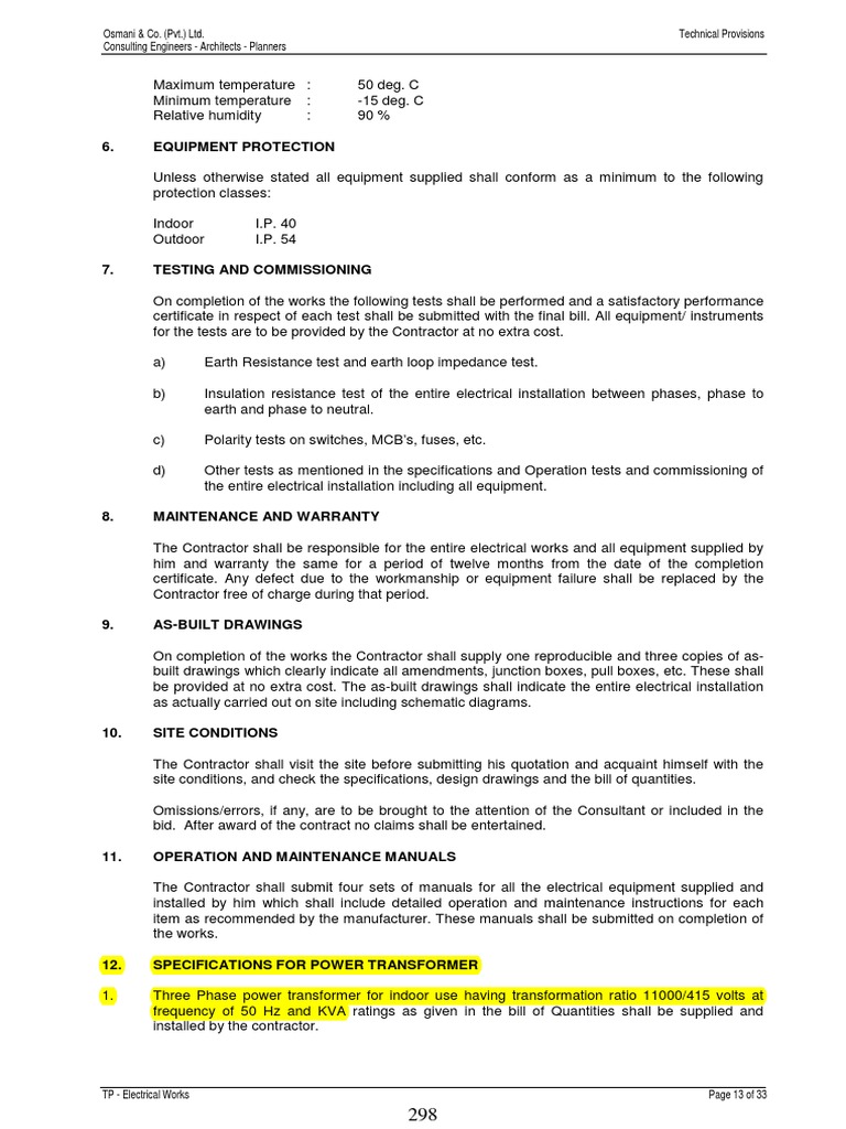 Specifications for 630 KVA Transformer | PDF | Transformer | Force