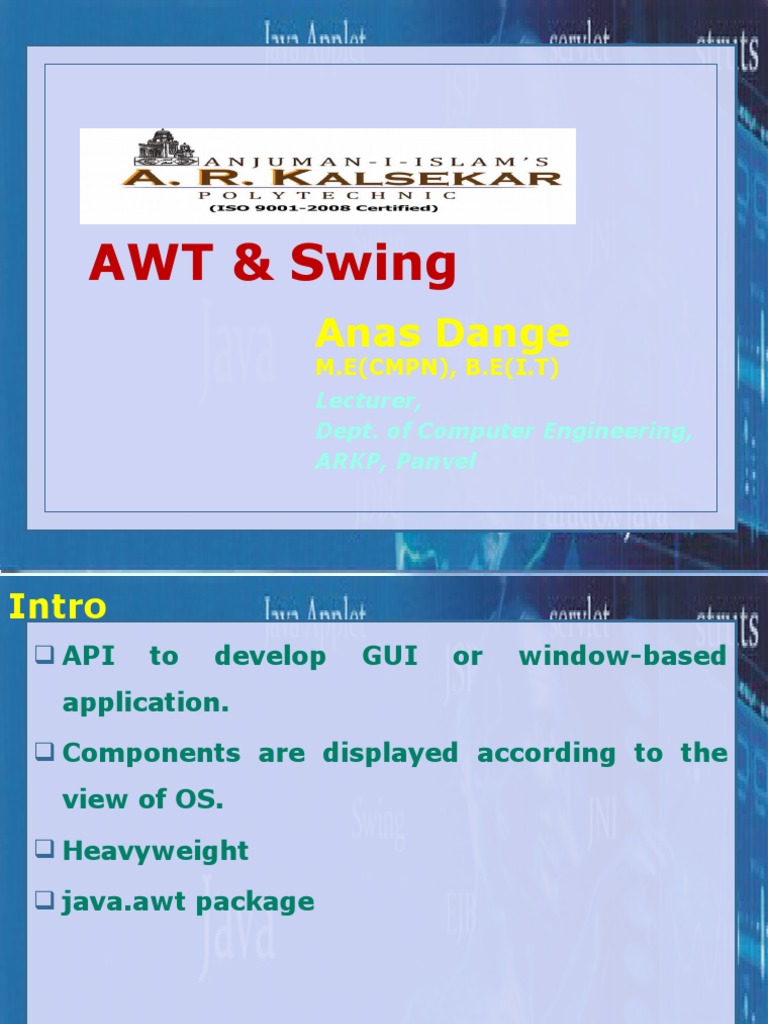 AWT & Swing: Anas Dange | PDF | System Software | Software Engineering