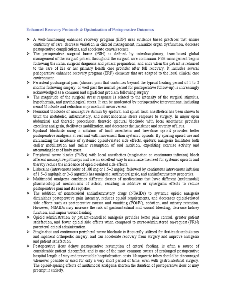 Enhanced Recovery Protocols | PDF | Anesthesia | Analgesic