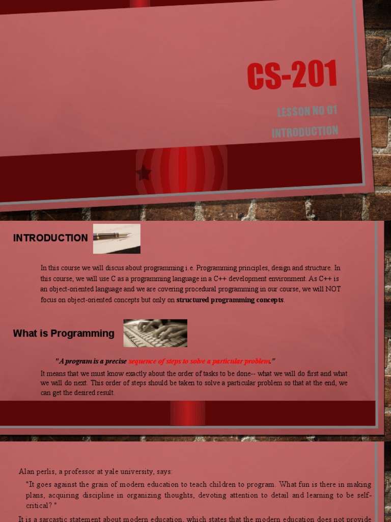 CS201 Lesson 1 PPT Files | PDF | Computer Programming | Computer Program