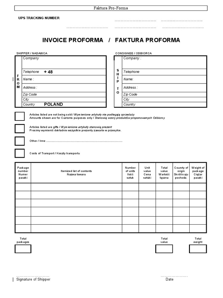 UPS - Faktura Pro-Forma | PDF