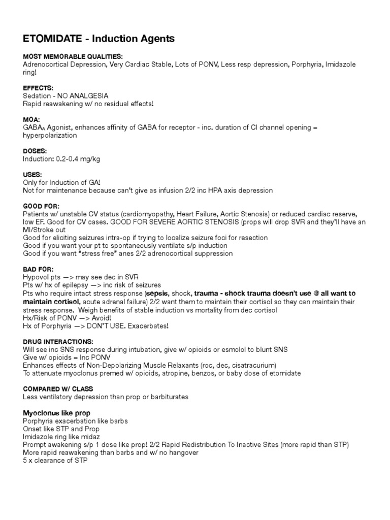 Etomidate Drug Summary | PDF | Drugs | Medical Specialties