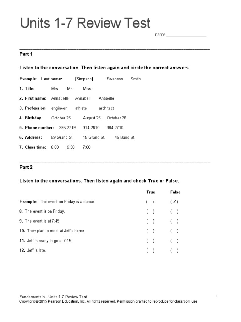 Units 1-7 Review Test: Listen To The Conversation. Then Listen Again ...