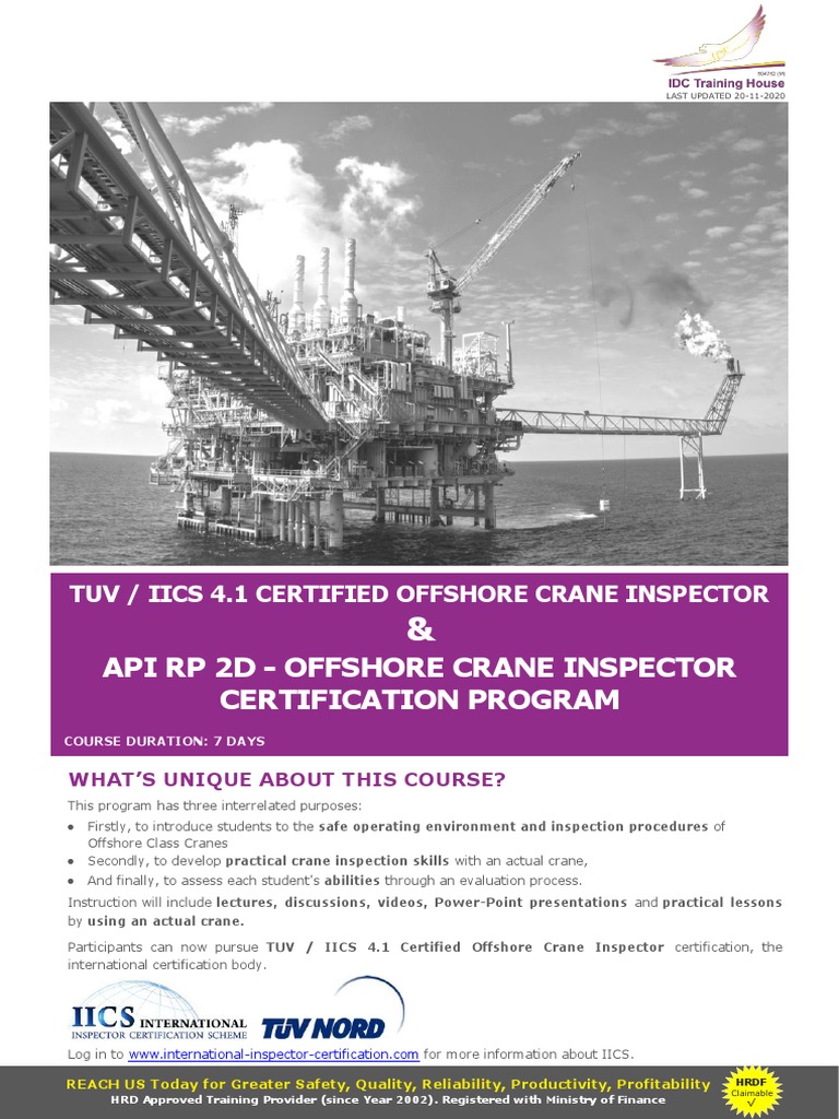 Api RP 2D - Offshore Crane Inspector Certification Program | PDF | Business | Business
