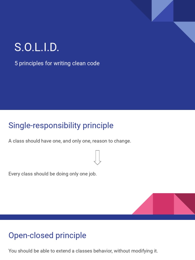 S.O.L.I.D.: 5 Principles For Writing Clean Code | PDF | Career & Growth ...