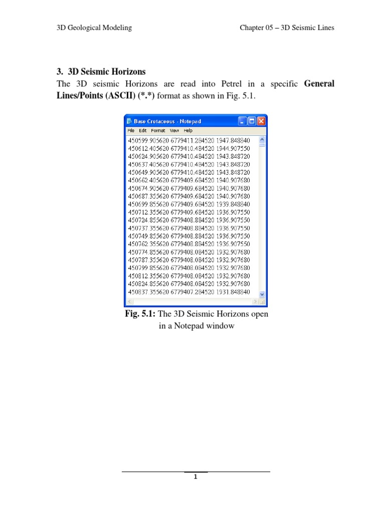 3D Seismic Horizons Lines/Points (ASCII) ( . ) Format As Shown in Fig. 5.1 | PDF | Button ...