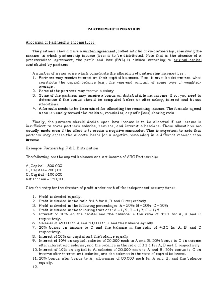 Partnership Operation | PDF | Partnership | Income Statement