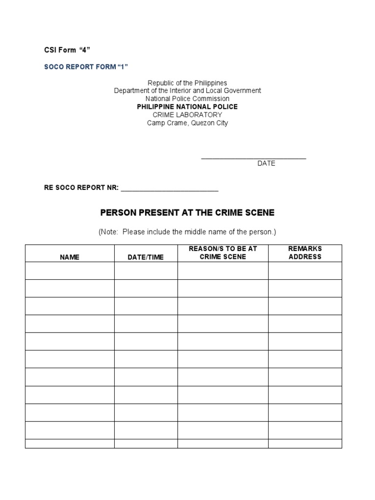 CSI Form "4": Person Present at The Crime Scene | PDF