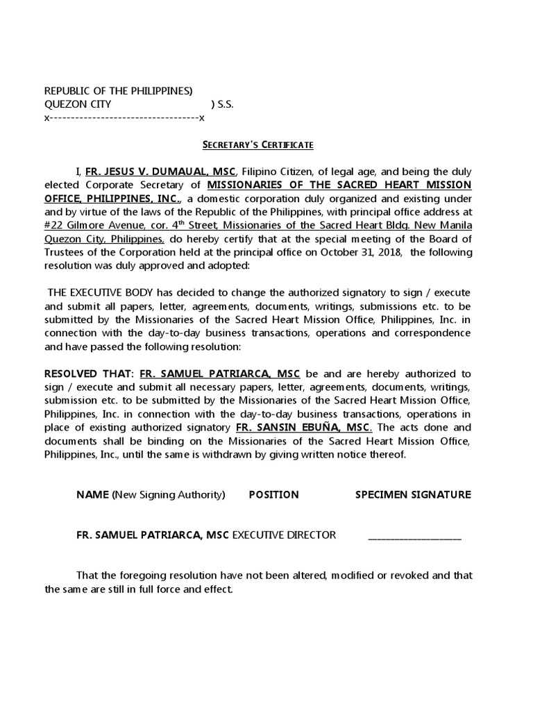 Secretary-Certificate-change in Signatory | PDF | Justice | Crime ...