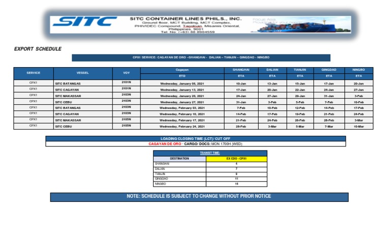 SITC Vessel Schedule Overview | PDF