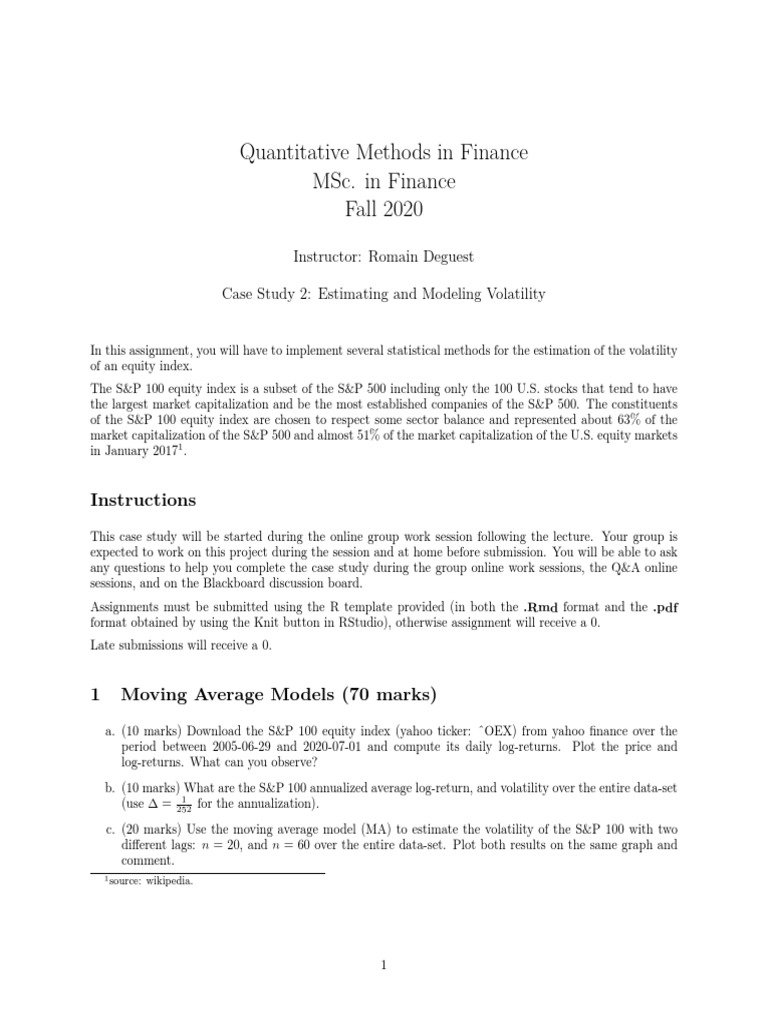 Quantitative Methods in Finance Msc. in Finance Fall 2020: Instructions ...