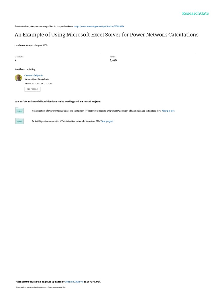 An Example of Using Microsoft Excel Solver For Power Network ...