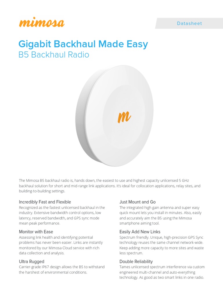 Mimosa b5 Datasheet | PDF | Radio | Wi Fi