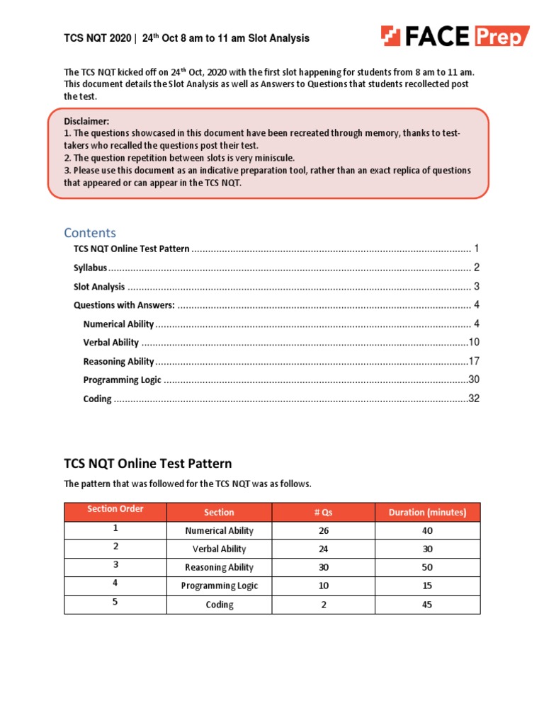 TCS NQT 24th Oct 8 Am To 11 Am Slot Analysis | PDF | Pointer (Computer Programming) | Retail