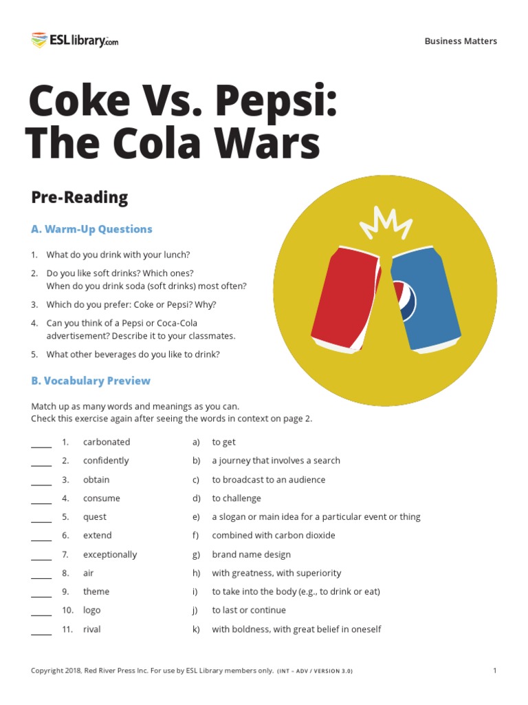 Coke vs. Pepsi: The Cola Wars: Pre-Reading | PDF | Soft Drink | Coca Cola