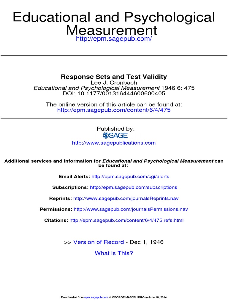 Measurement Educational and Psychological: Response Sets and Test ...