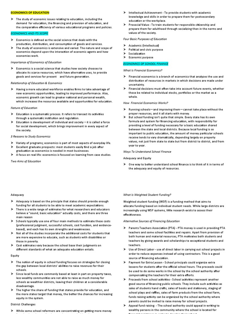 Economics of Education | PDF | Economics | Education Economics