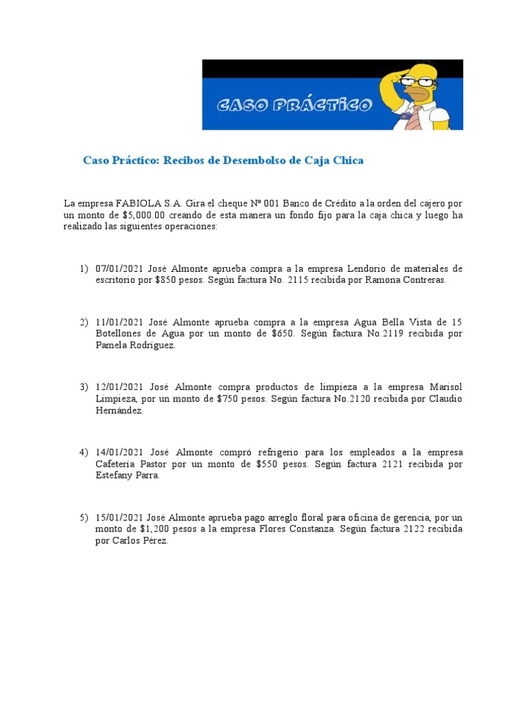 Caso Práctico - Recibos de Desembolso de Caja Chica | PDF