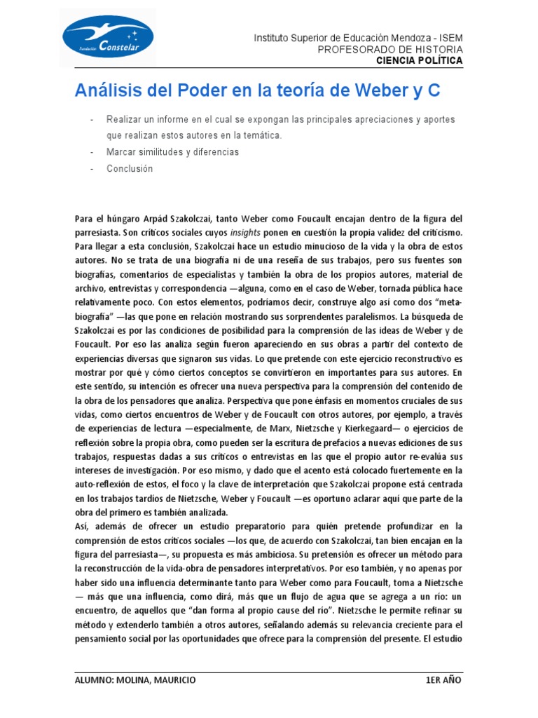 Análisis Del Poder en La Teoría de Weber y Foucault | PDF | Michel ...