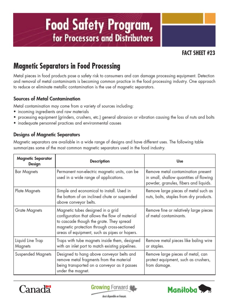 Magnetic Separators in Food Processing | PDF | Magnet | Iron