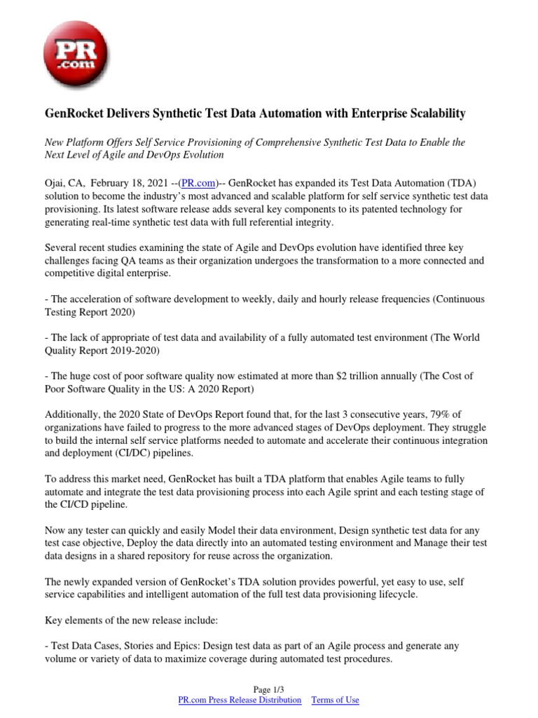 GenRocket's Scalable Test Data Automation | PDF | Automation | Software ...