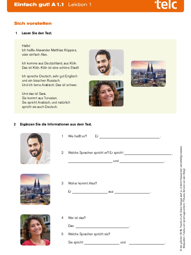 Lesetext Einfach Gut A1.1 Lektion 1 | PDF