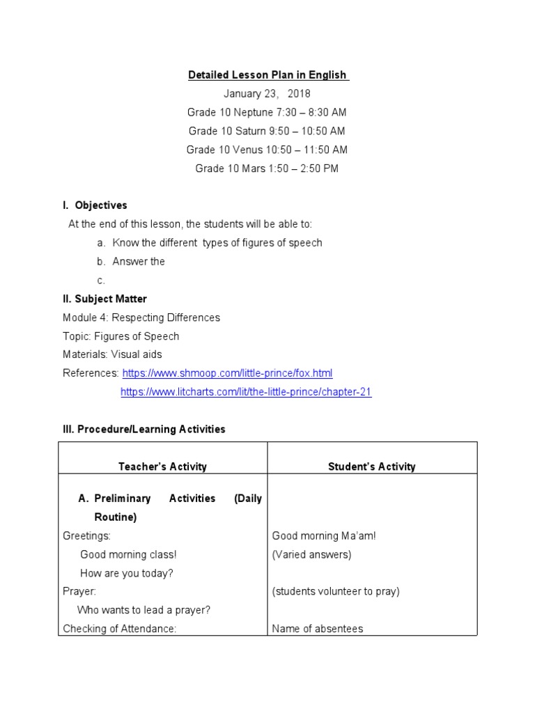 Detailed Lesson Plan in English | PDF
