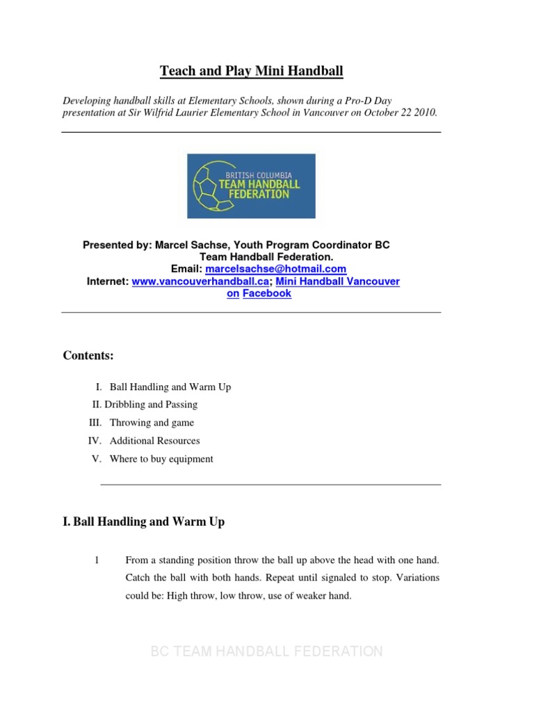Mini Handball Elementary Schools | PDF | Teams | Team Sports