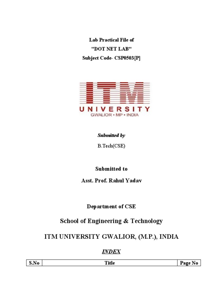 Lab Practical File of "Dot Net Lab" Subject Code-CSP0503 (P) | PDF | C ...