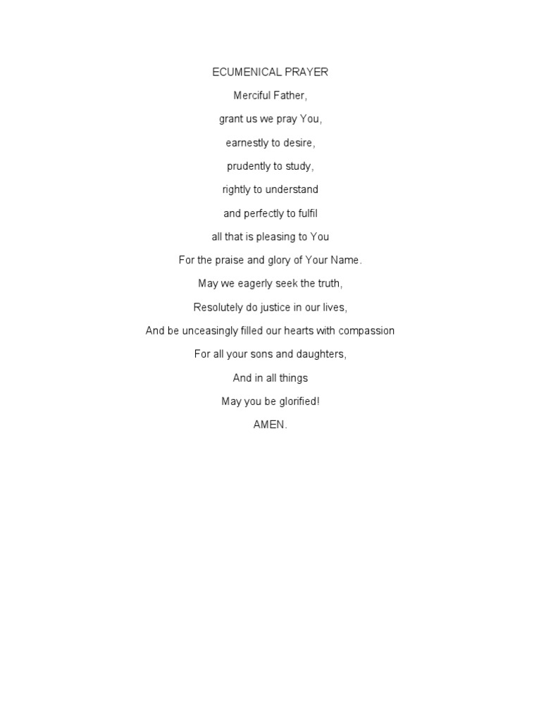 Ecumenical Prayer | PDF | Cooking, Food & Wine | Language Arts & Discipline
