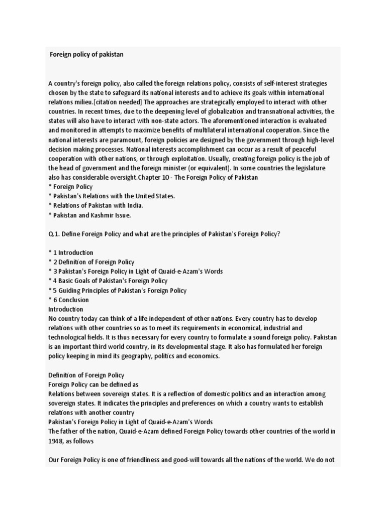 Foreign Policy of Pakistan | PDF | Foreign Policy | Pakistan
