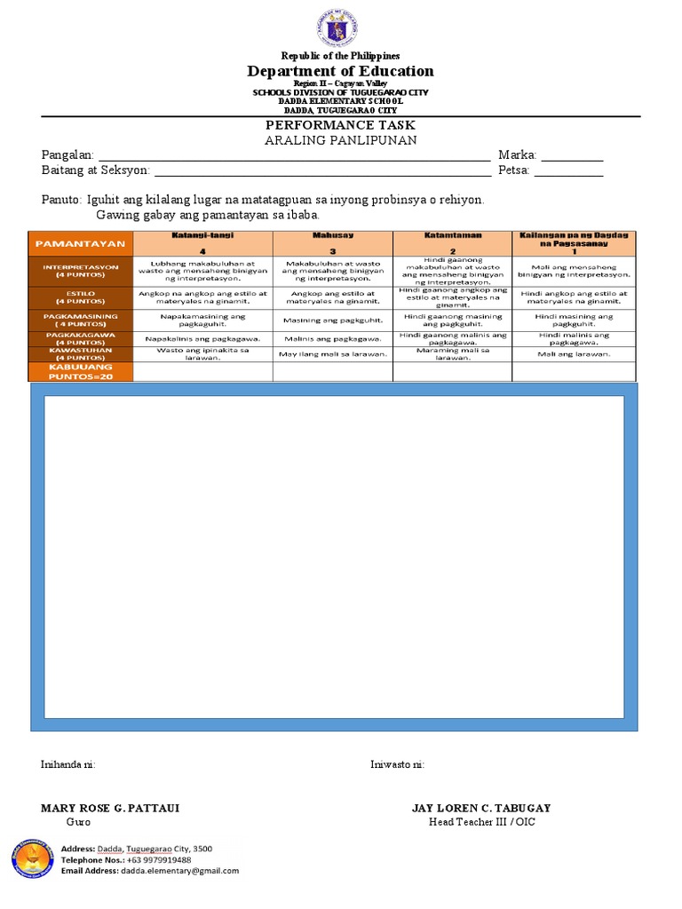 Elementary Student Tasks | PDF | Philippines