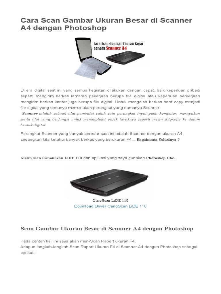 Scan Gambar Ukuran Besar F4 Di Scanner A4 Dengan Photoshop | PDF