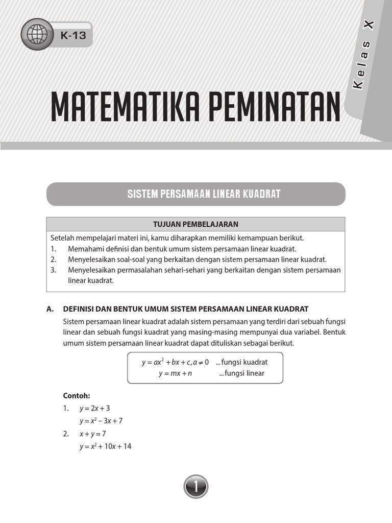 Bentuk Umum Sistem Persamaan Linear-Kuadrat Dan Solusinya Dengan Metode ...