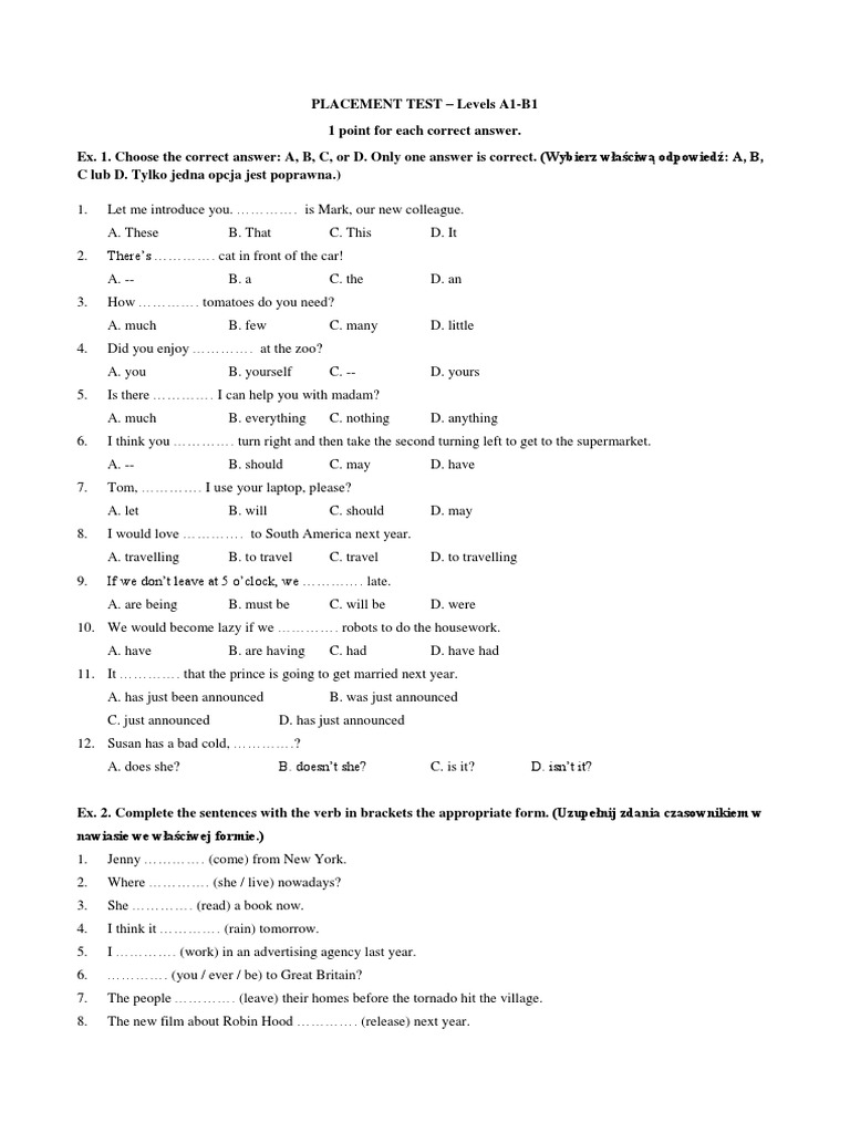 Placement Test A2 25.09.18 | PDF