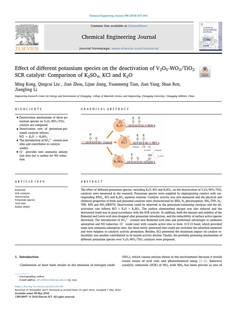 Effect of Different Potassium Species On The Deactivation of V2O5-WO3 ...