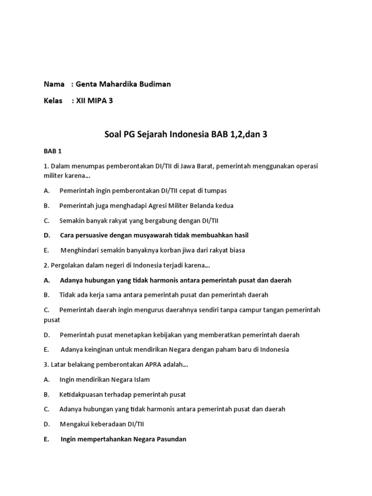 Soal PG Sejarah Indonesia | PDF