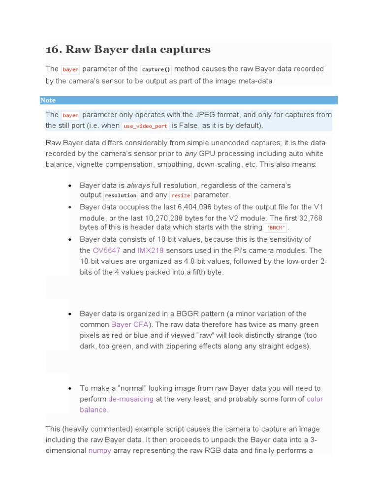 Raw Bayer Data Captures: OV5647 IMX219 | PDF