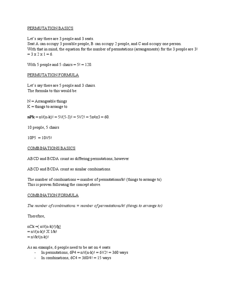 Permutations and Combinations Notes | PDF | Teaching Methods & Materials