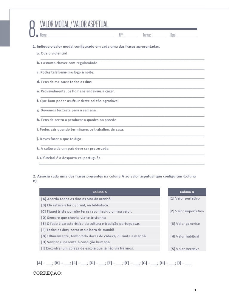 Ficha Valor Modal - Valor Aspetual | PDF