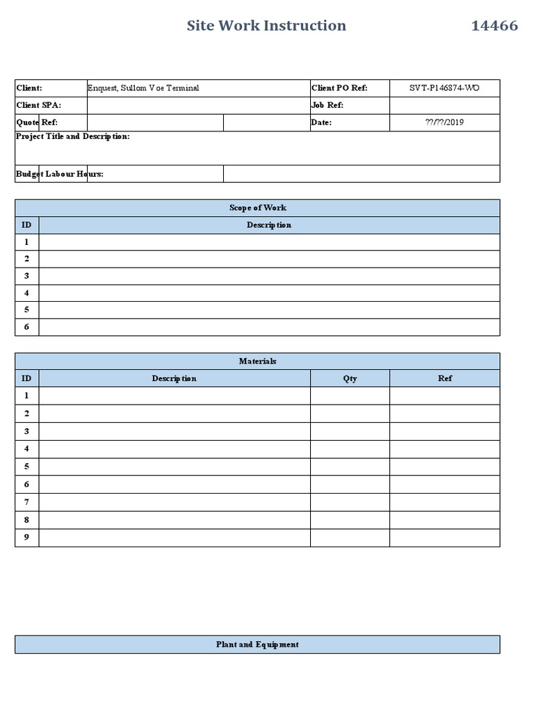 Site Work Instruction Template | PDF