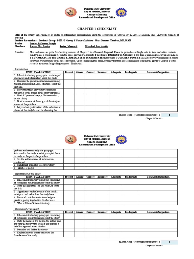 Checklist For Thesis Chapter 1 1 | PDF | Theory | Null Hypothesis