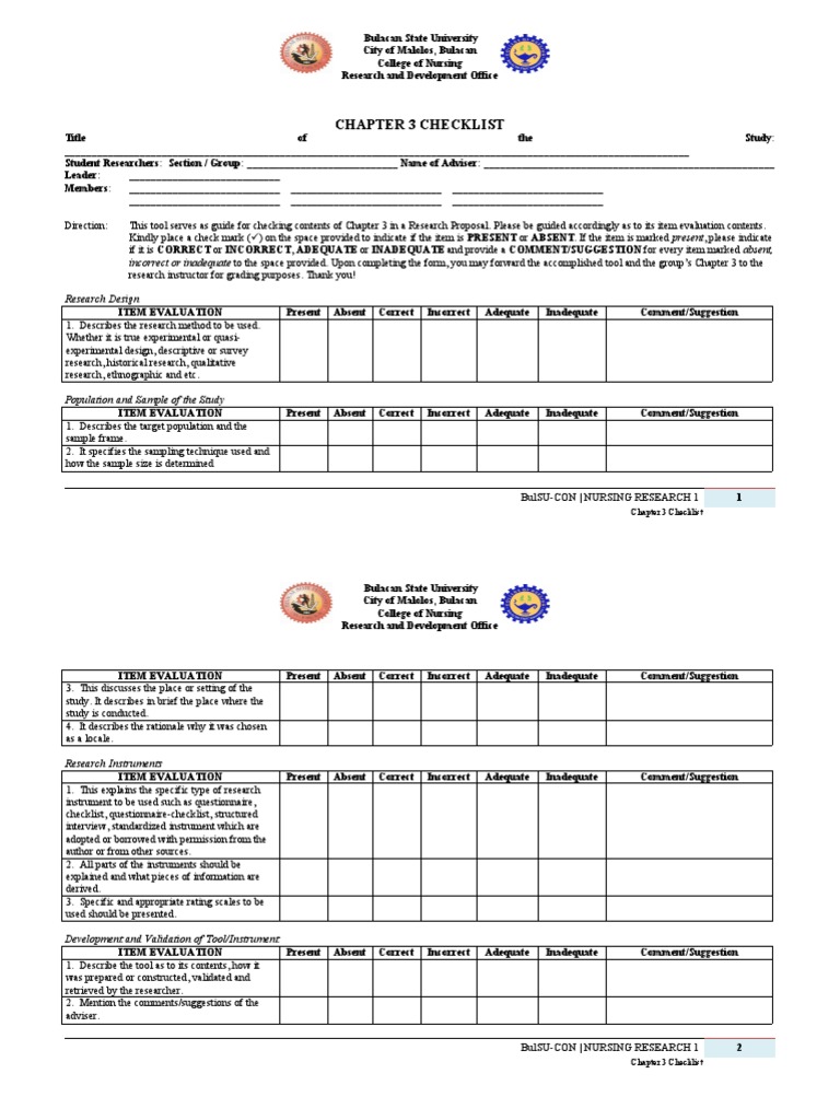 Checklist For Thesis Chapter 3 | PDF | Data | Evaluation