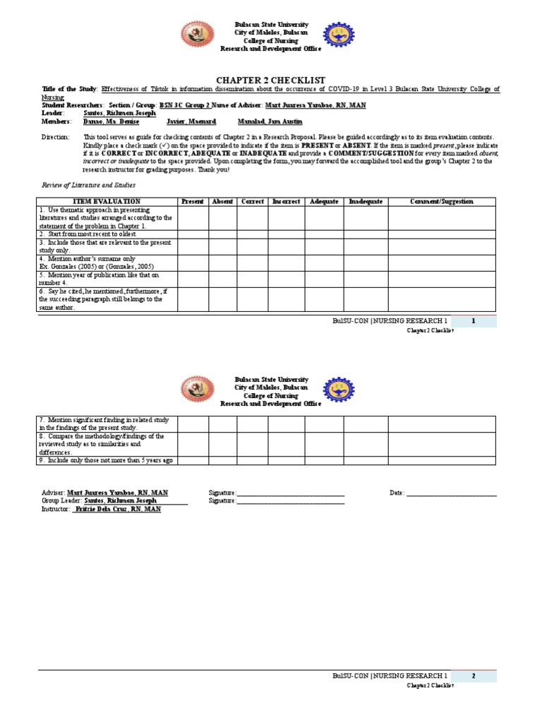 Checklist For Thesis Chapter 2 1 | PDF | Cognition | Science