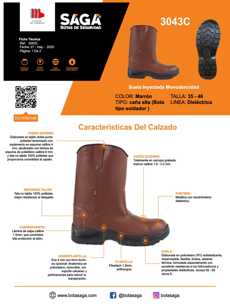 Bota Saga Soldador Dieléctrica Caña Alta | PDF | Calzado | Poliuretano