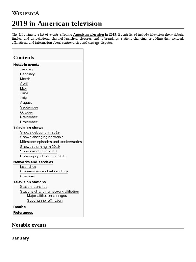 2019 in American Television | PDF | Television | Broadcasting Companies ...