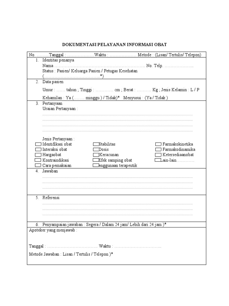 Dokumentasi Pelayanan Informasi Obat Frm 5 Pdf