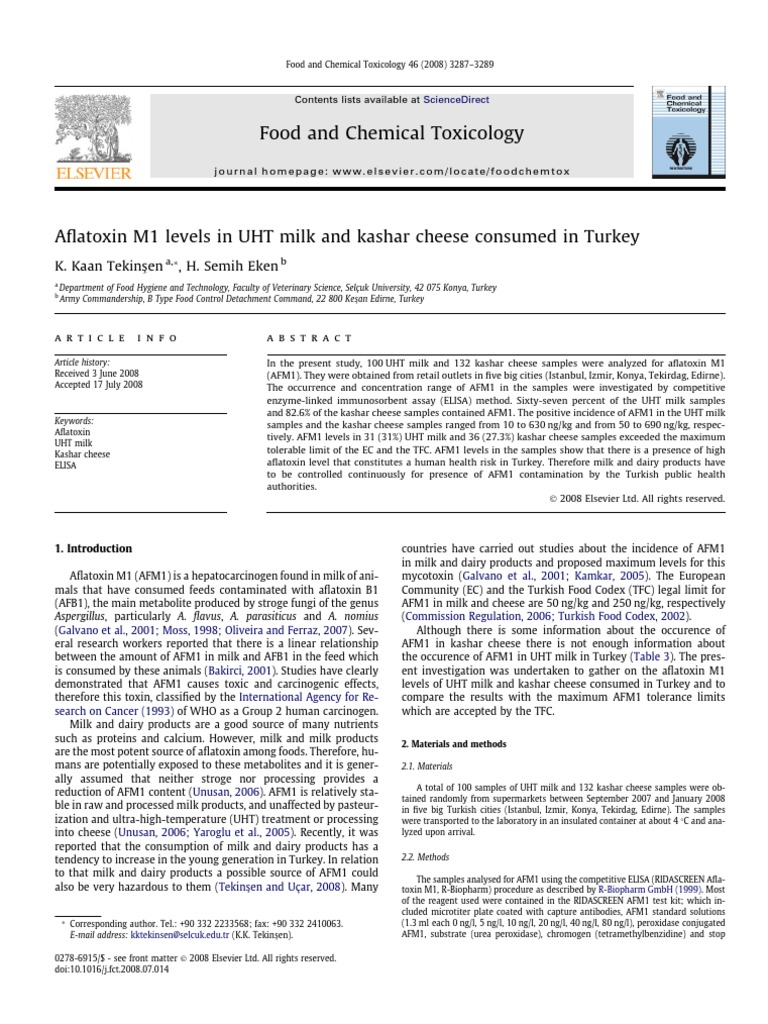 Occurrence Of Aflatoxin M1 In Some Samples Of Uht Raw And Pasteurized